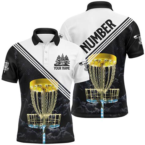 Mens Disc Golf Polo Shirt Custom Golden Disc Golf Basket Personalized