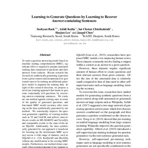 Learning To Generate Questions By Learning To Recover Answer Containing