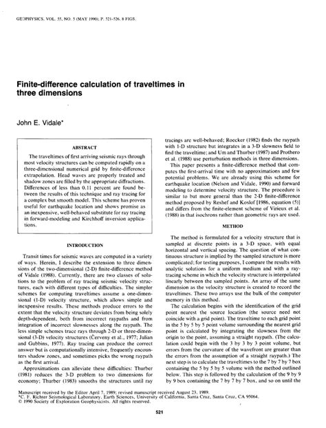 Pdf Finite Difference Calculation Of Traveltimes In 3d