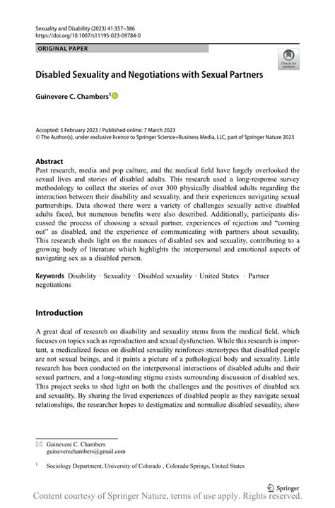Disabled Sexuality And Negotiations With Sexual Partners
