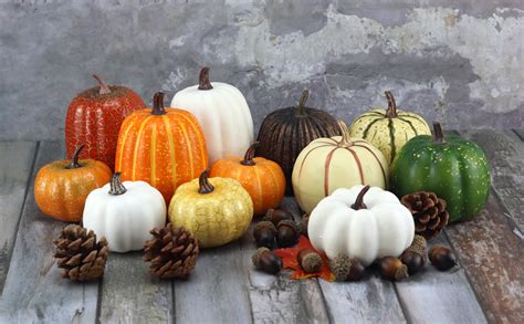Ginojex 12 Pcs Fake Pumpkins Set Artificial Vegetable