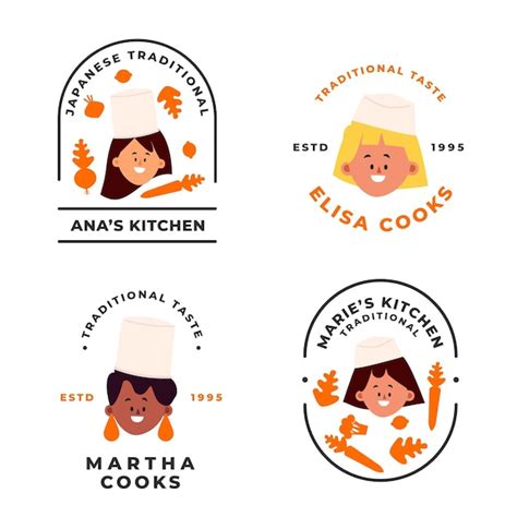 Free Vector Flat Female Chef Logo Collection