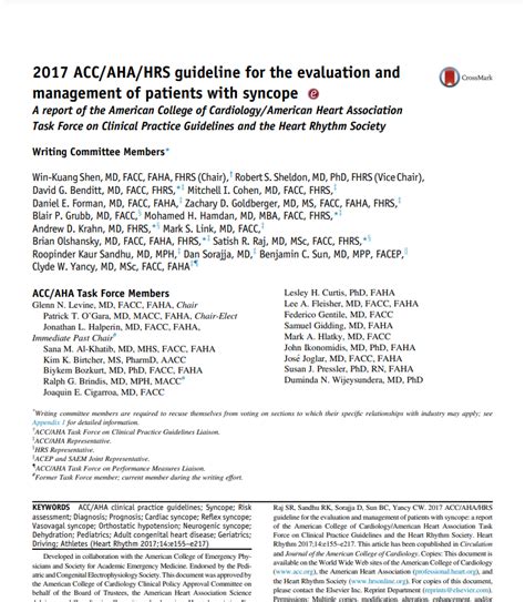 Evaluation And Management Of Syncope Acc Aha Hrs 2017 Guidelines Heart University