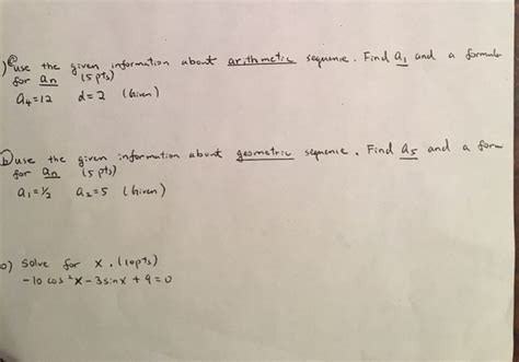 Solved Use The Given Information About Arithmetic Sequence Chegg Com