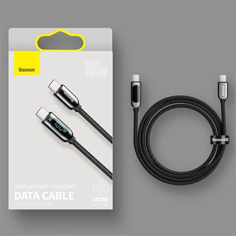 Baseus Display 1m 100w Fast Charging Data Cable Type C To Type C Black Digital Display Catsk