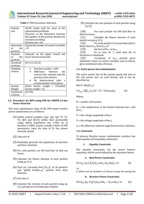 Irjet Particle Swarm Optimization Based Reactive Power Optimization Of