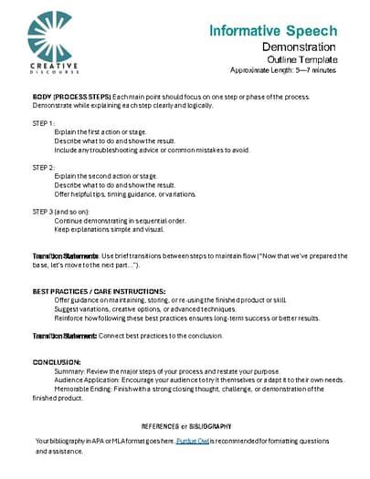 Basic Informative Speech Outlines By Creative Discourse Tpt