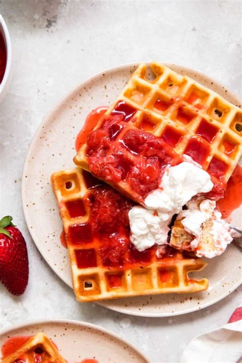 Waffles With Strawberries And Whipped Cream Modern Crumb