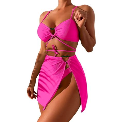 Szxzygs Swimsuit Women Two Piece Womens 3 Piece Solid Bikini Set