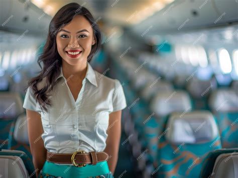 A Beautiful Flight Attendant Detailed Face And Beautiful Face On An