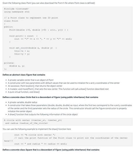 Solved Given The Following Class Point You Can Also
