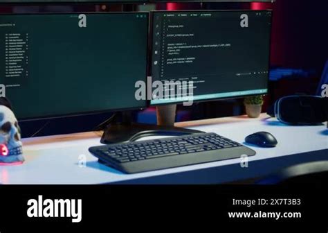 Close Up Shot Of Dangerous Hacking Code Running On High Tech Computer