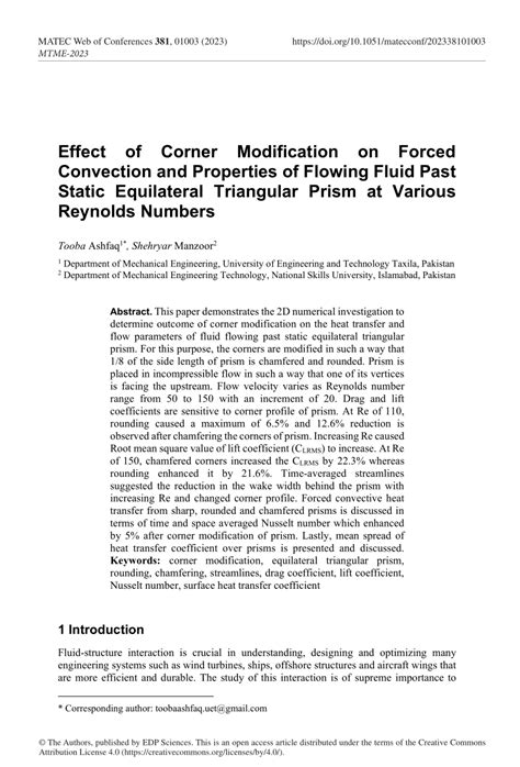 Pdf Effect Of Corner Modification On Forced Convection And Properties Of Flowing Fluid Past