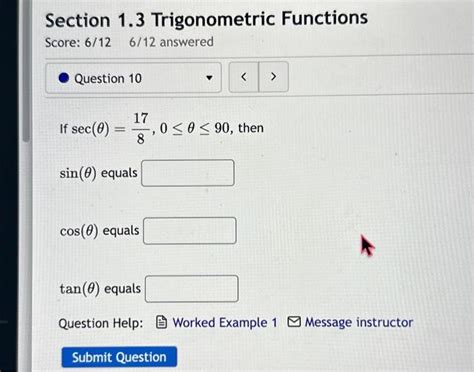 Solved Section 1 3 Trigonometric Functions Score 6 12 6 12