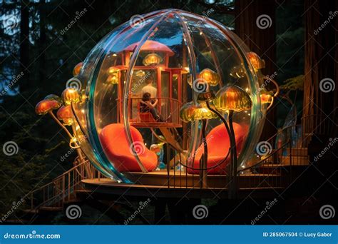 A Glass Treehouse In The Style Of Water Balloons Stock Illustration Illustration Of Evening