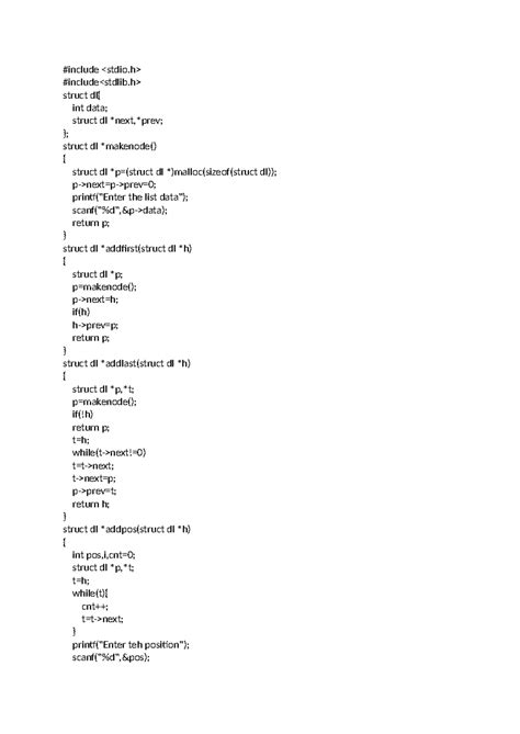 Doubly Linked List Include Include Struct Dl Int Data Struct Dl
