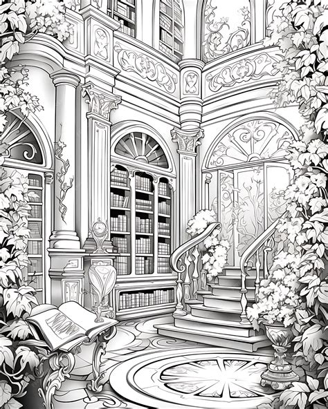 Premium Photo Sketch Of Library In Adult Coloring Style