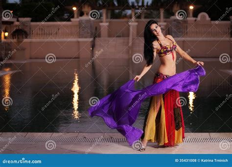 Beautiful Belly Dancer Wearing Purple Costume Stock Photos Free