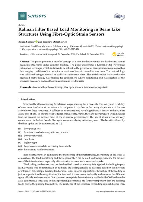 pdf kalman filter based load monitoring in beam like structures using