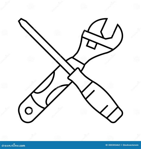 Screwdriver And Wrench Tool Work Line Icon Vector Illustration Stock Vector Illustration Of