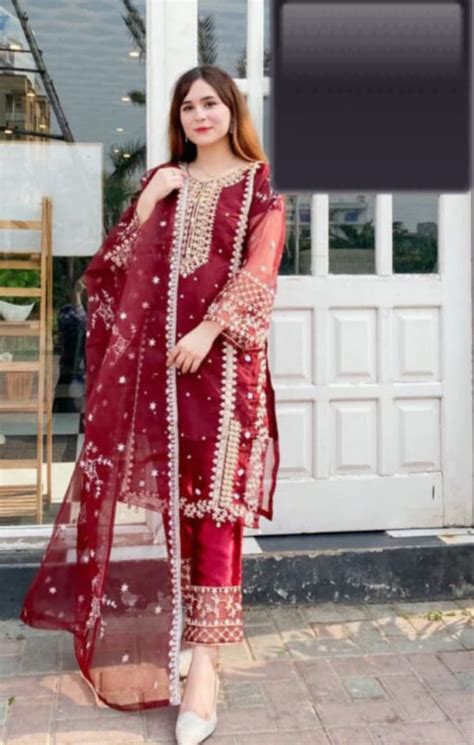 3pc Heavy Embroidered Stitched Suit For Her Shirt With Trouser And