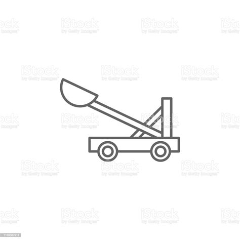 중세 투 석기 아이콘입니다 중세 시대 아이콘의 요소입니다 웹 사이트 디자인 및 개발 앱 개발을 위한 얇은 라인 아이콘 프리미엄 아이콘 성 건축물에 대한 스톡 벡터 아트 및