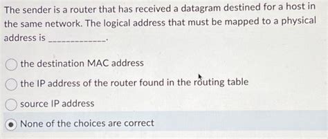 Solved The Sender Is A Router That Has Received A Datagram