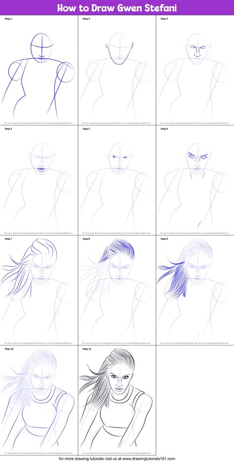How To Draw Gwen Stefani Singers Step By Step DrawingTutorials