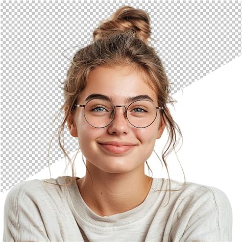 Premium Psd A Girl Wearing Glasses And A White Shirt With A Smile On