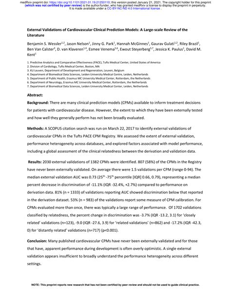 Pdf External Validations Of Cardiovascular Clinical Prediction Models