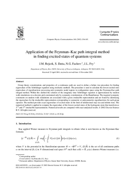 pdf application of the feynman kac path integral method in finding