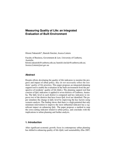 Pdf Measuring Quality Of Life An Integrated Evaluation Of Built Environment