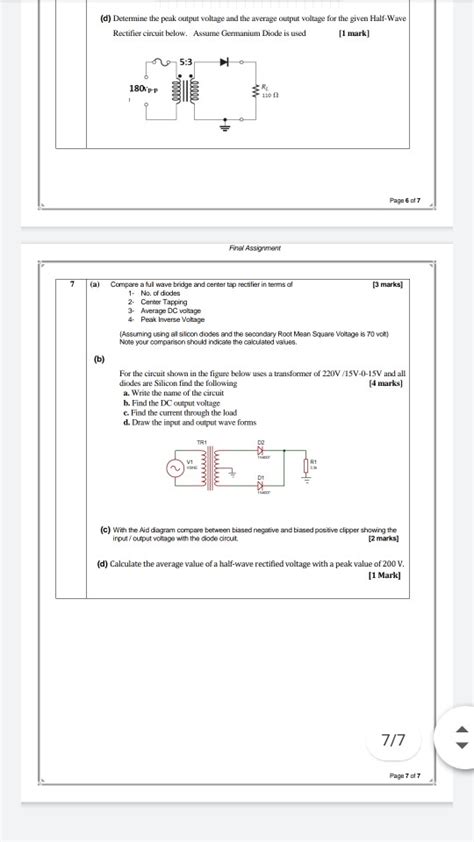 Solved D Determine The Peak Output Voltage And The Average Chegg