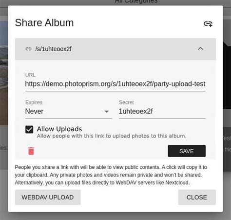 Sharing Allow Friends With Url To Upload Photos To An Album · Issue 758 · Photoprism