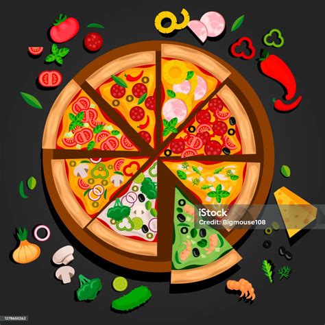 Potongan Warna Kartun Pizza Bikin Buat Konsep Vektor Ilustrasi Stok