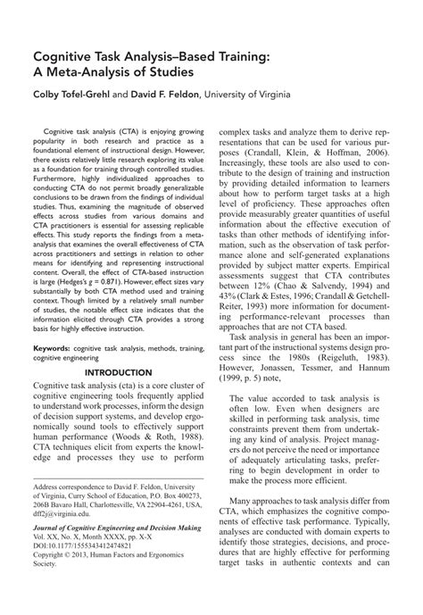 Pdf Cognitive Task Analysis Based Training A Meta Analysis Of Studies