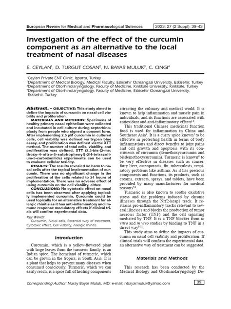 Investigation Of The Effect Of The Curcumin Component As An Alternative