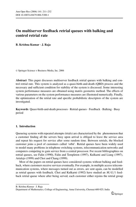 Pdf On Multiserver Feedback Retrial Queues With Balking And Control