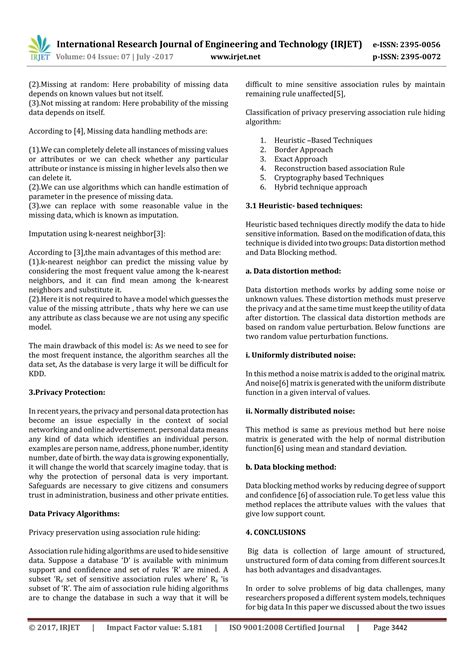 Survey Paper On Big Data Imputation And Privacy Algorithms Pdf