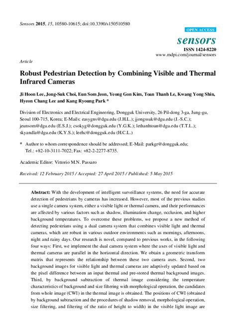 Pdf Robust Pedestrian Detection By Combining Visible And Thermal Infrared Cameras
