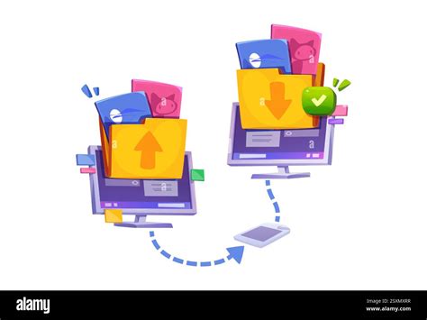 Device Synchronization Showing Data Transfer Between Computers Cartoon