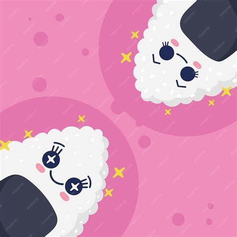 귀여운 카와이 오니기리 프리미엄 벡터