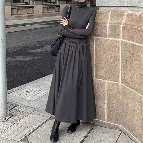 코지 여자 겨울 포근한 터틀 목폴라 플레어 롱원피스