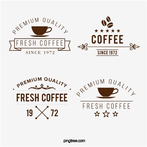 갈색 창조적 인 복고풍 커피 로고 설정 그림 커피 컵 아이콘 아트 단어 로고 갈색 창조적 포도 수확 Png 일러스트 및
