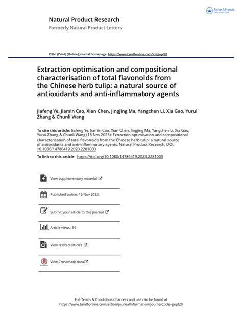Extraction Optimisation And Compositional Characterisation Of Total Flavonoids From The Chinese