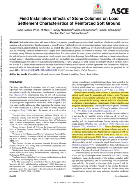 2022 Field Installation Effects Of Stone Columns On Load Settlement Characteristics Of
