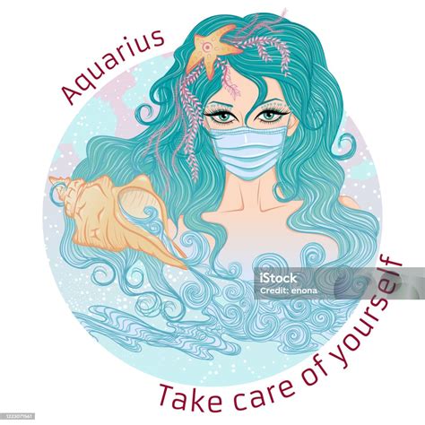Astrologisches Zeichen Des Wassermannporträts In Maske Stock Vektor Art