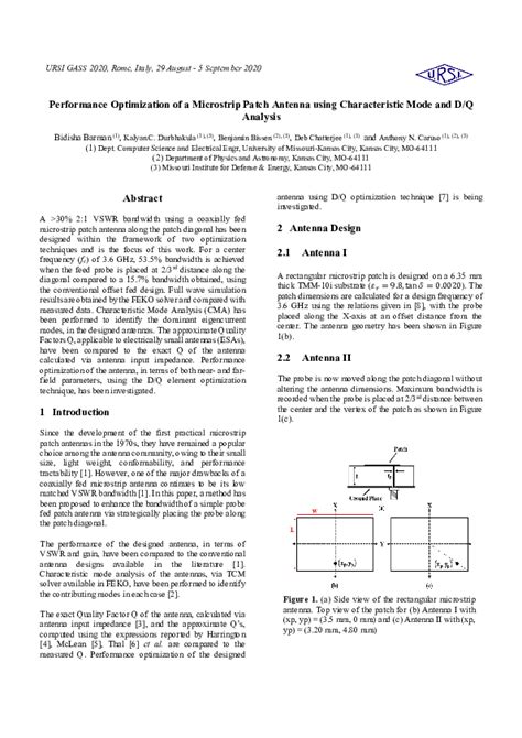 Pdf Performance Optimization Of A Microstrip Patch Antenna Using Characteristic Mode And Dq