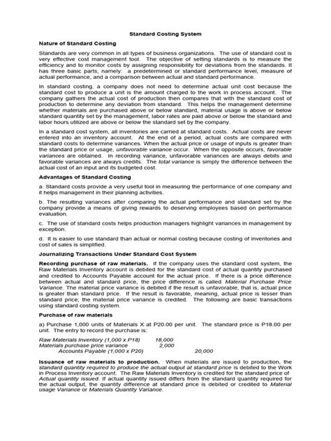 Standard Costing System Download Free Pdf Prices Debits And Credits