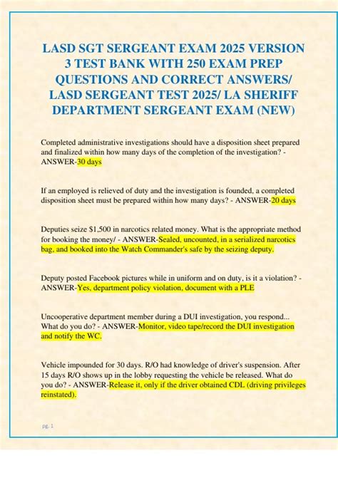Lasd Sgt Sergeant Exam 2025 Version 3 Test Bank With 250 Exam Prep